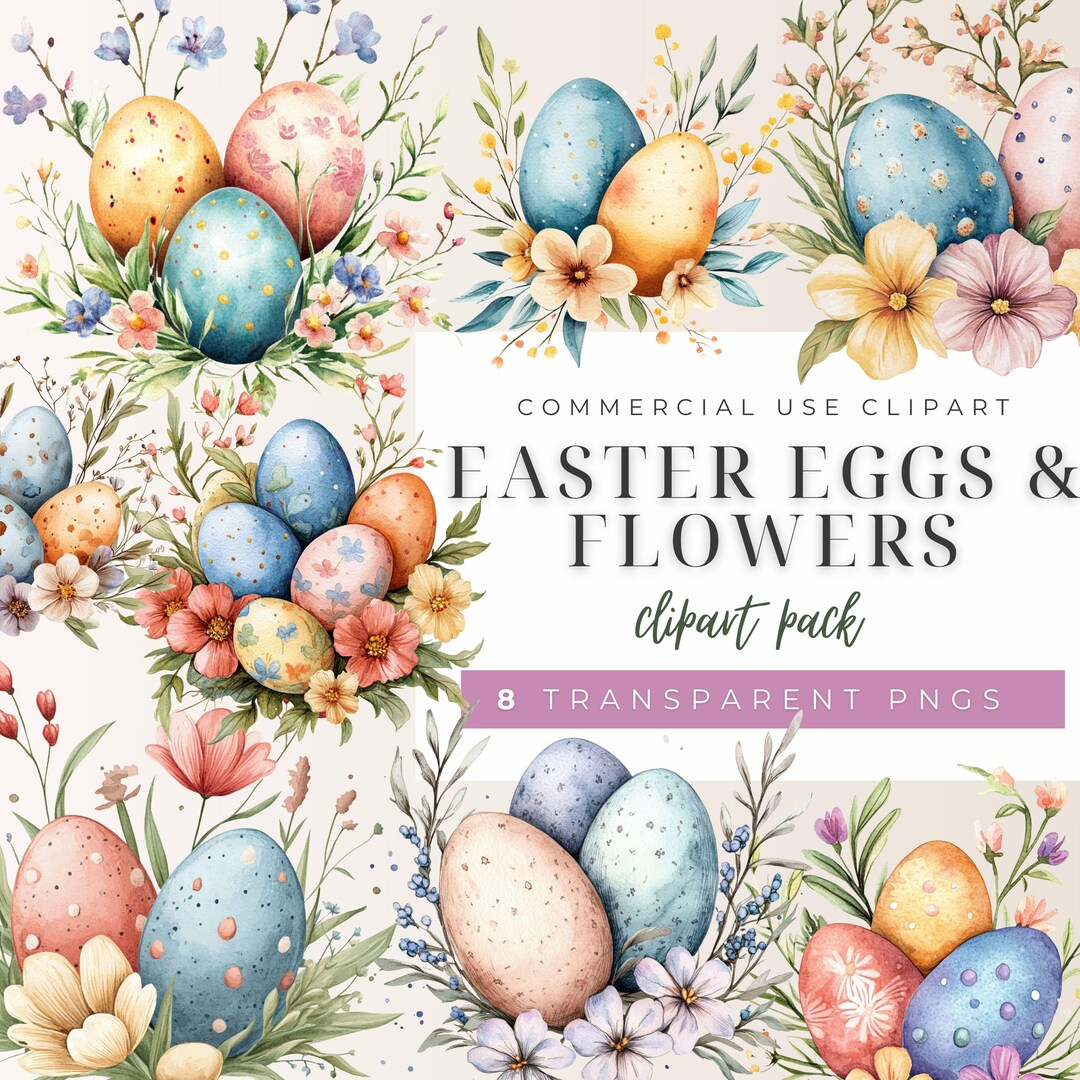 Pastel Easter Egg Clipart, Watercolor Egg Clipart, Spring Flowers ...