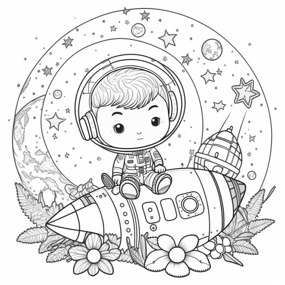 4 Coloring Pages to Download for Your Children. Space Themed. - Etsy