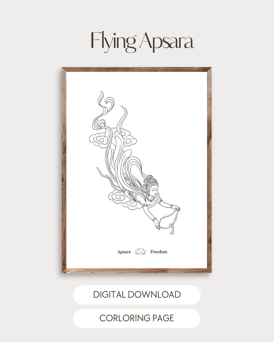 Hand-drawn Apsara Coloring Page • Flying Celestial Maiden Line Art ...