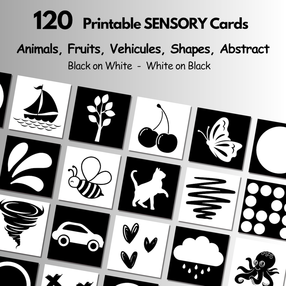 120 Montessori Baby Sensory Cards, Baby Cards, Cards for Babies ...