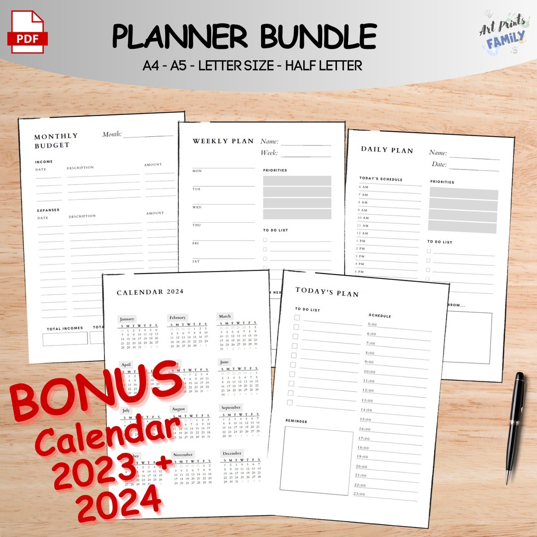 Printable Planner, Daily Planner, Weekly Planner, 2023 Calendar, 2024 ...