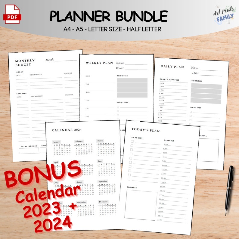 Printable Planner, Daily Planner, Weekly Planner, 2023 Calendar, 2024 ...