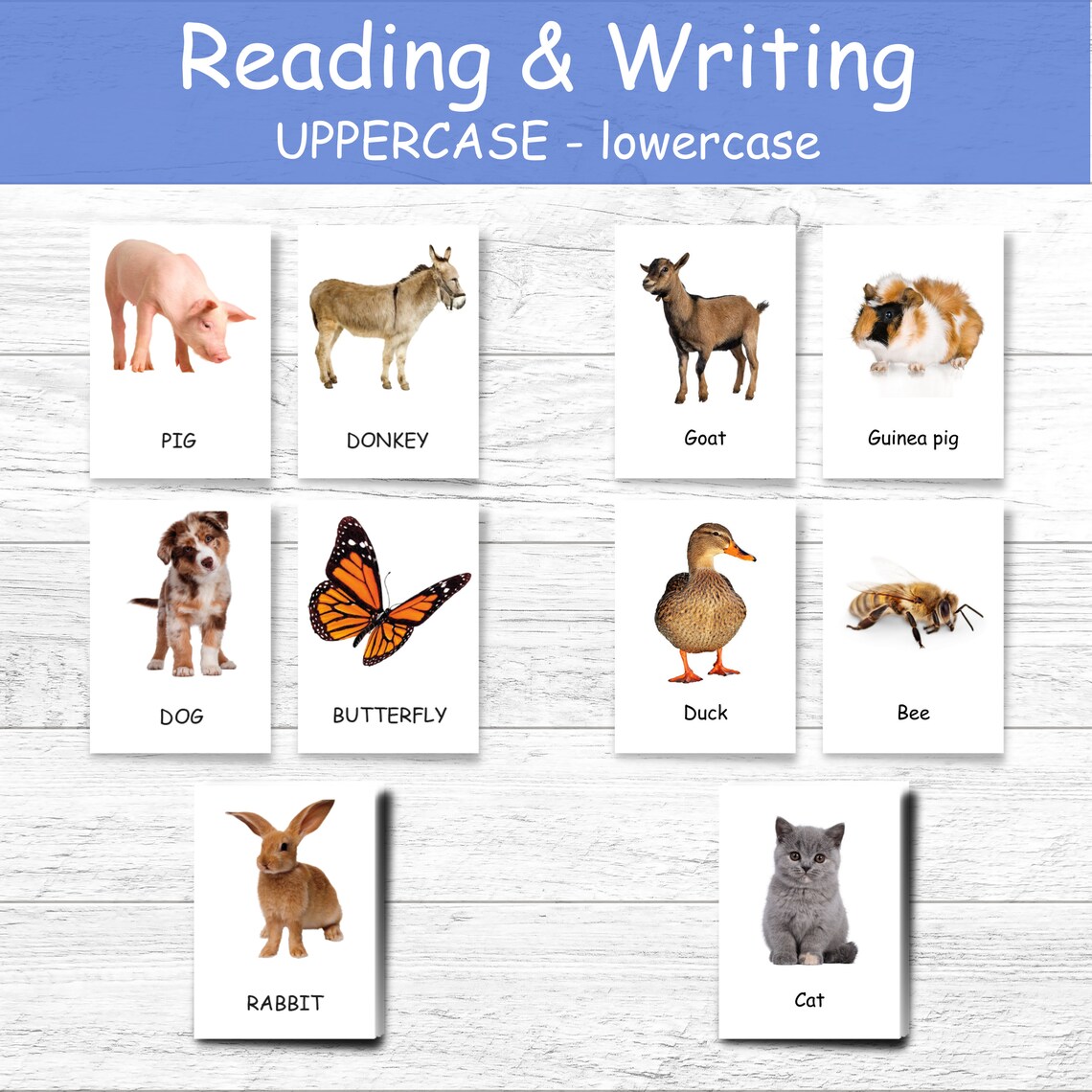 FARM ANIMALS Cards, Pre-school Cards, Montessori Printable, Flash Cards ...