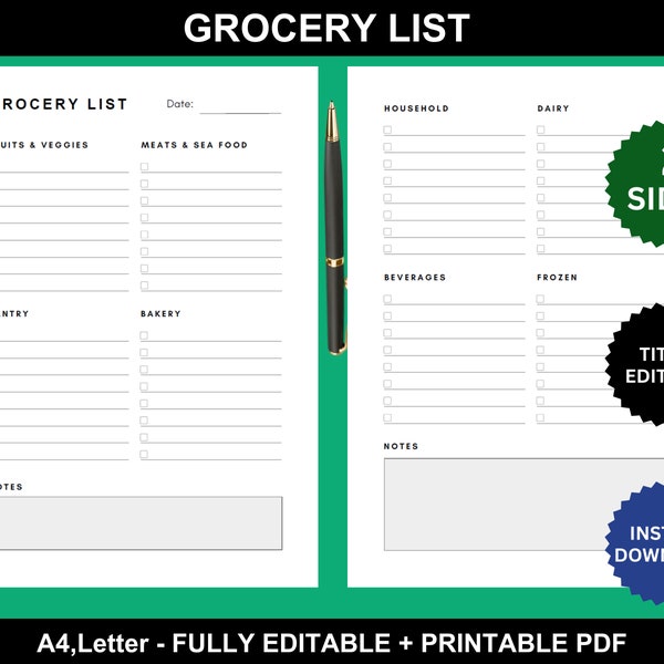 Editable Grocery List, Grocery List Template, Food Shopping List ...