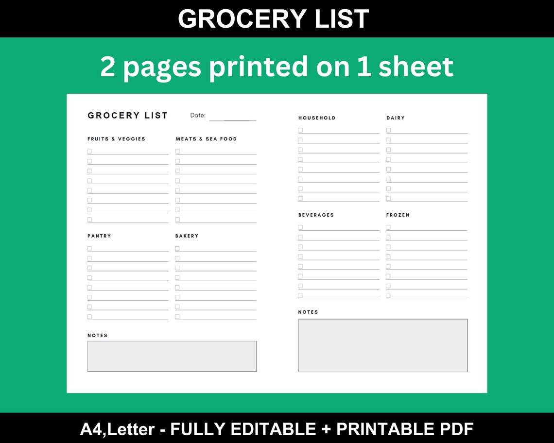 Editable Grocery List, Grocery List Template, Food Shopping List ...