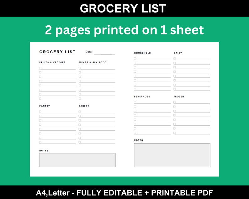 Editable Grocery List, Grocery List Template, Food Shopping List ...