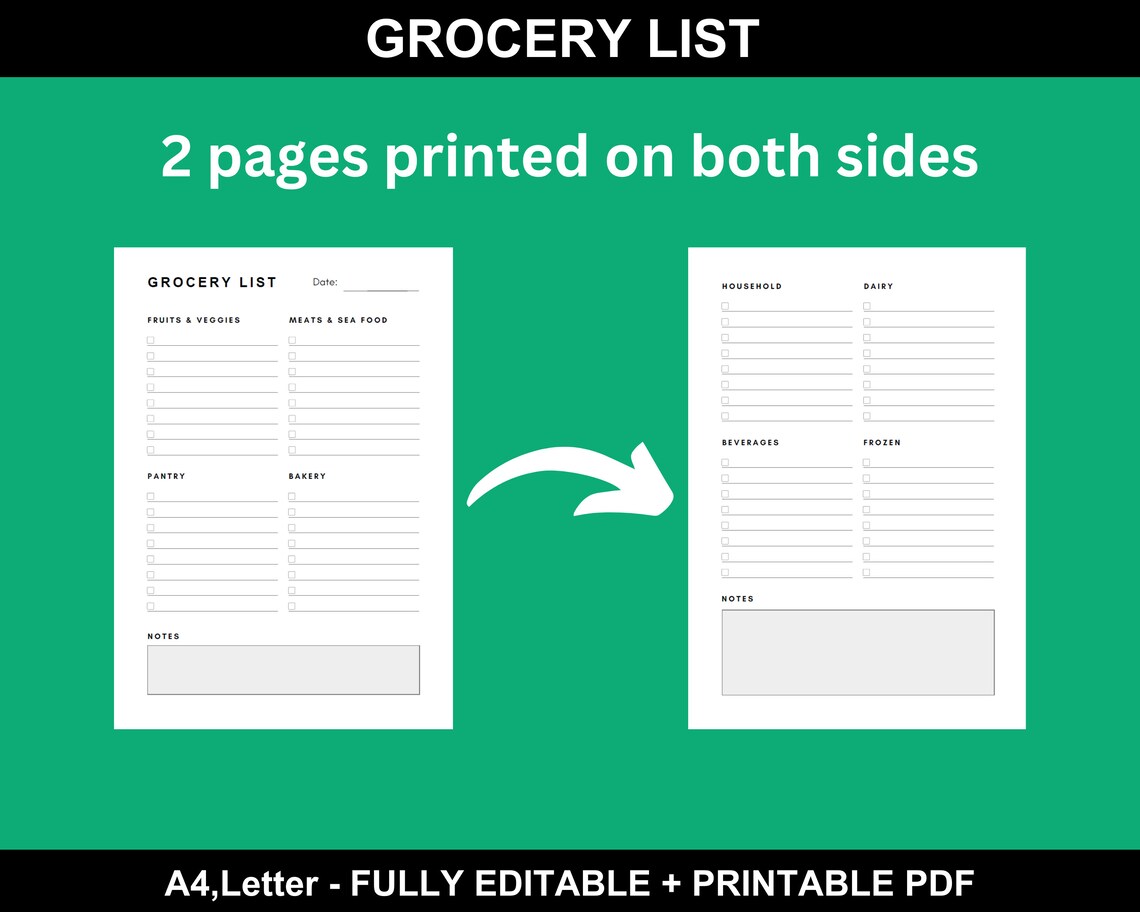 Editable Grocery List, Grocery List Template, Food Shopping List ...