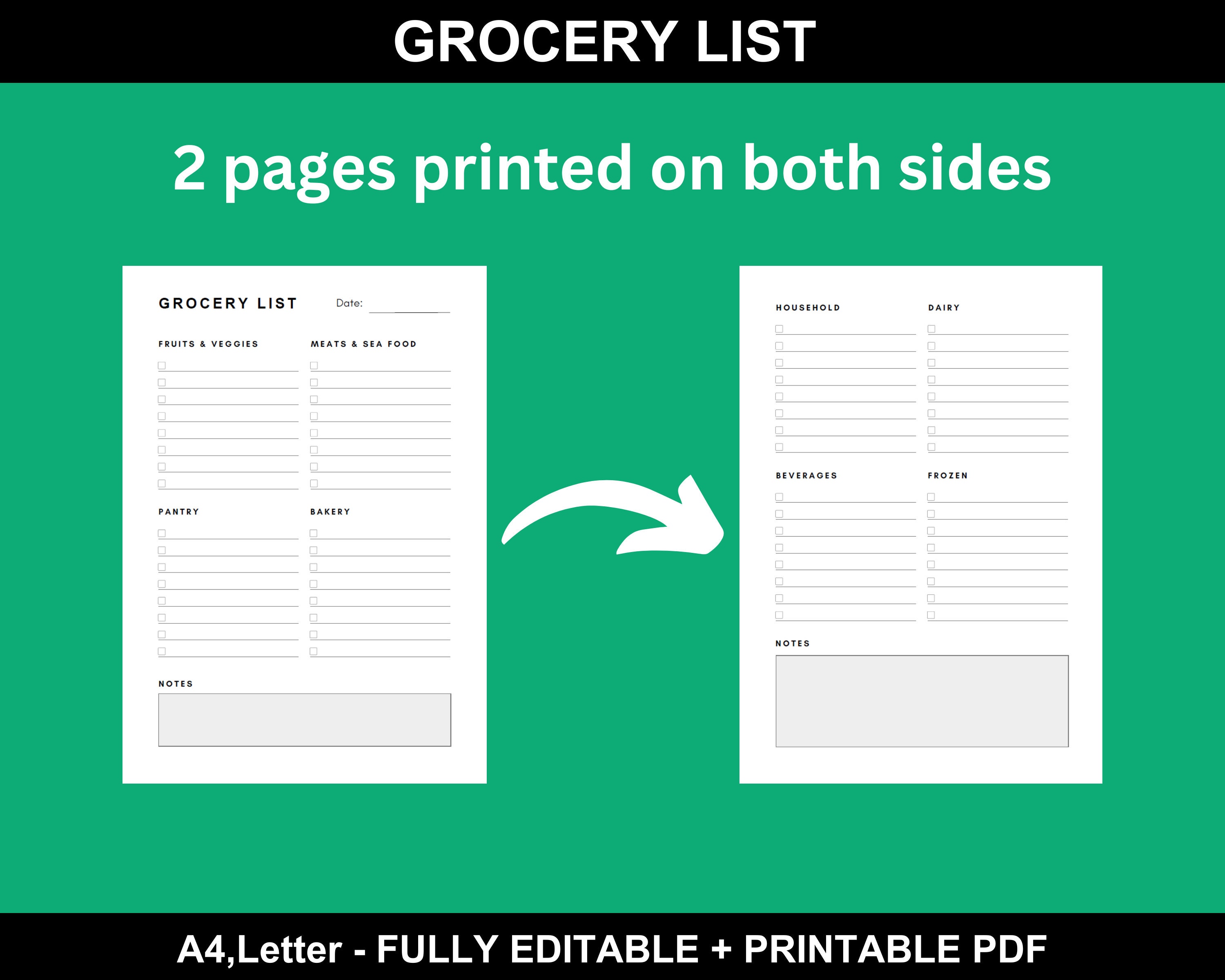 Editable Grocery List, Grocery List Template, Food Shopping List ...