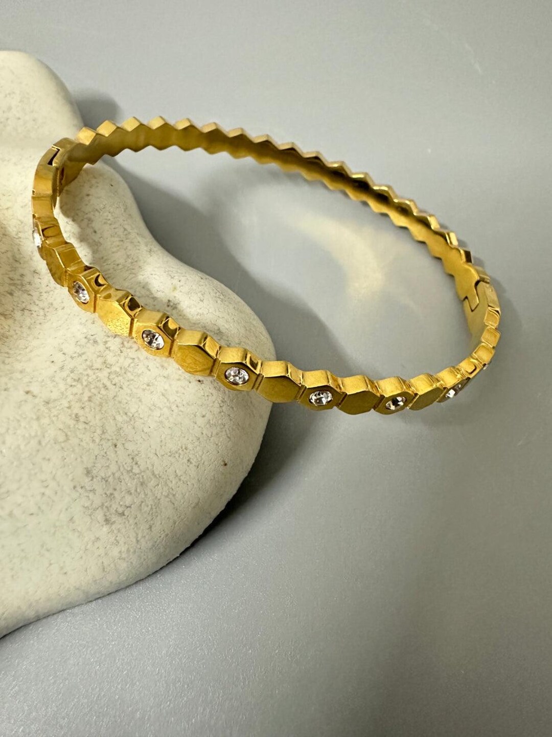 Honeycomb Crystal Bangle Bracelet: Minimalist Geometric Jewelry - Etsy