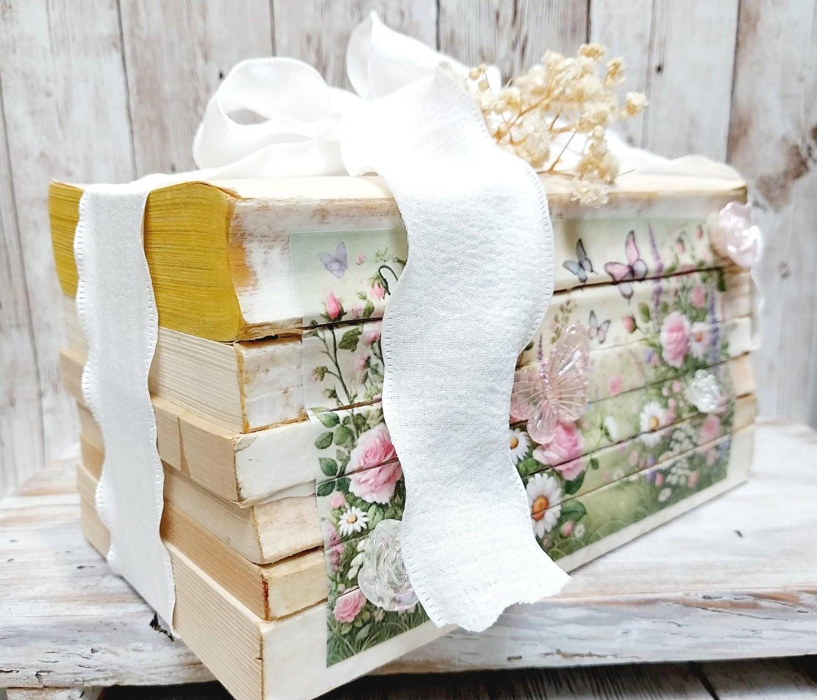 Floral Butterfly Stacked Book Decor Bundle Rustic Vintage Chic ...
