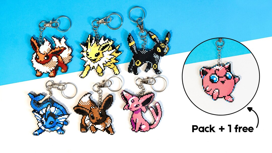 Retro 8-bit Pokémon Keychains: Eevee Evolutions buy Pack, Get 1 Free - Etsy