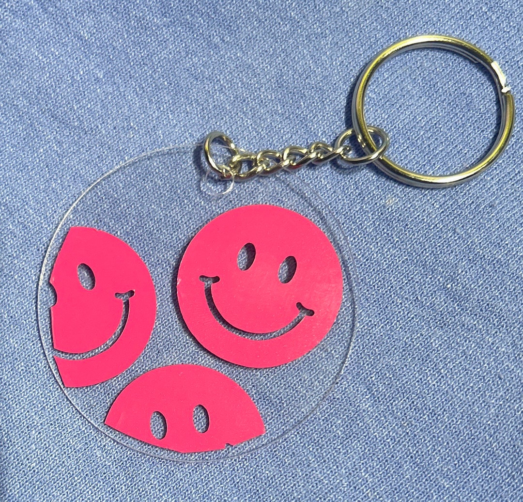 90s Inspired Pink Smiley Face Keychain - Etsy
