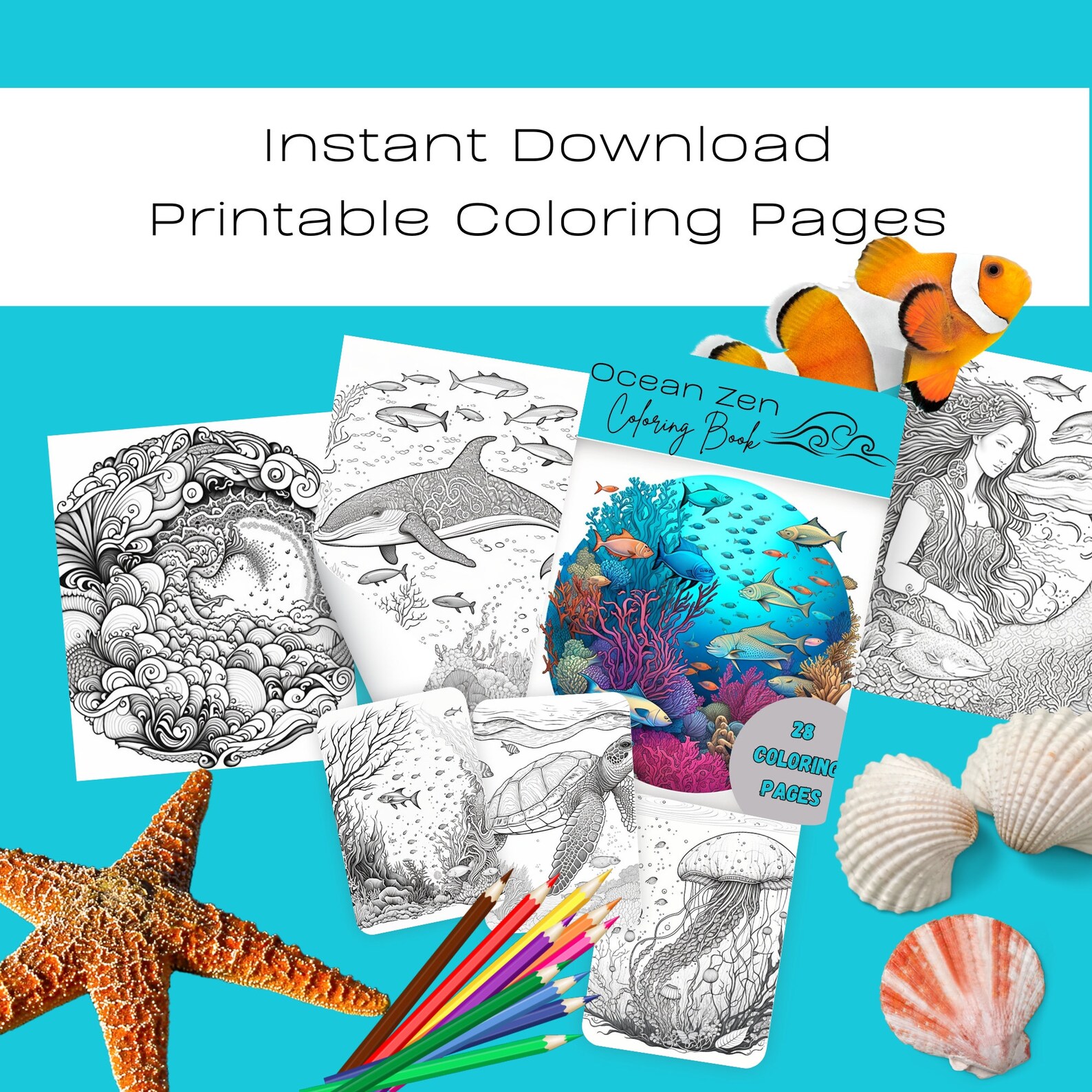 Ocean Coloring Pages for Meditation Self Care Adult Coloring - Etsy