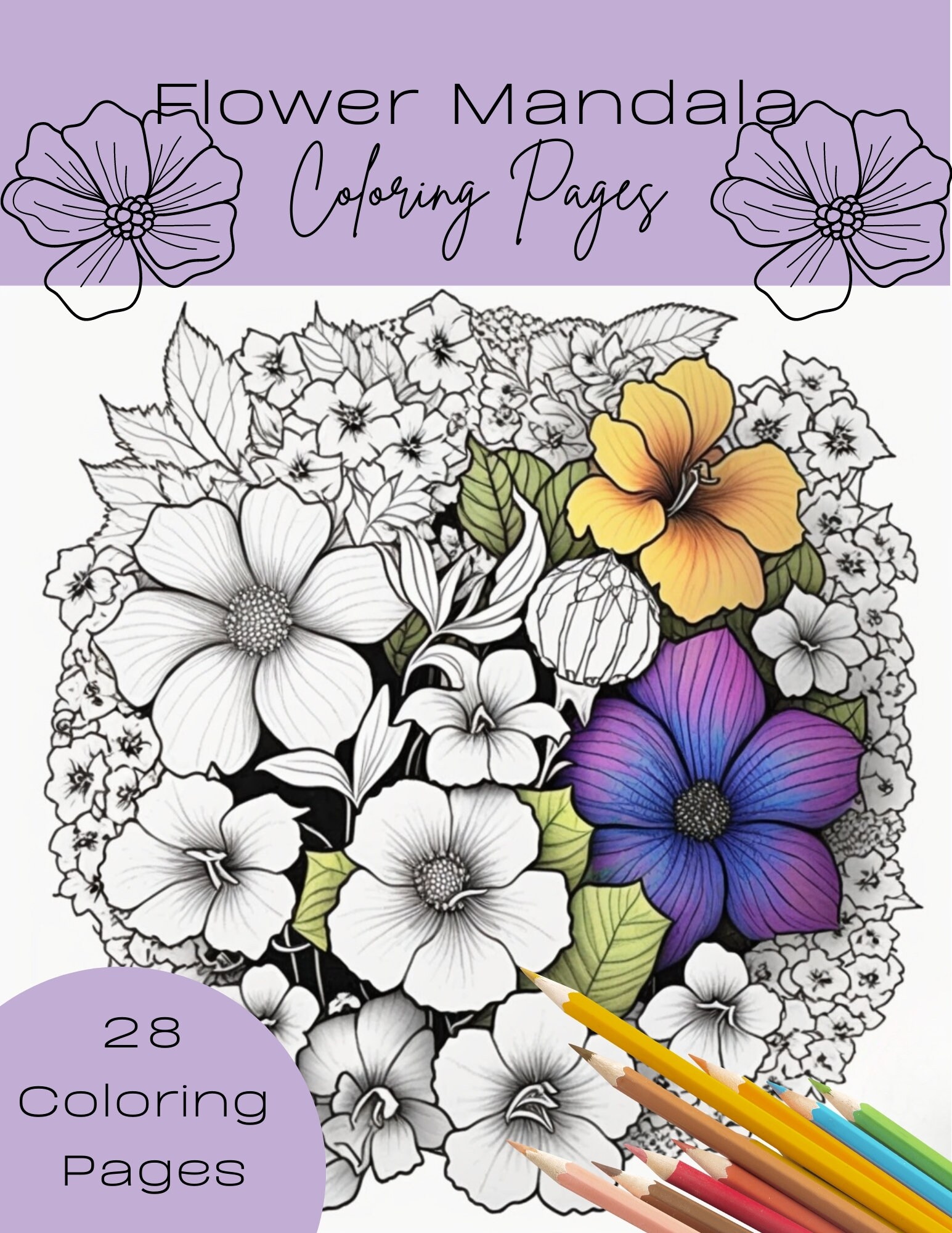Flower Mandala Coloring Book, Instant Download Coloring Pages Self Care ...