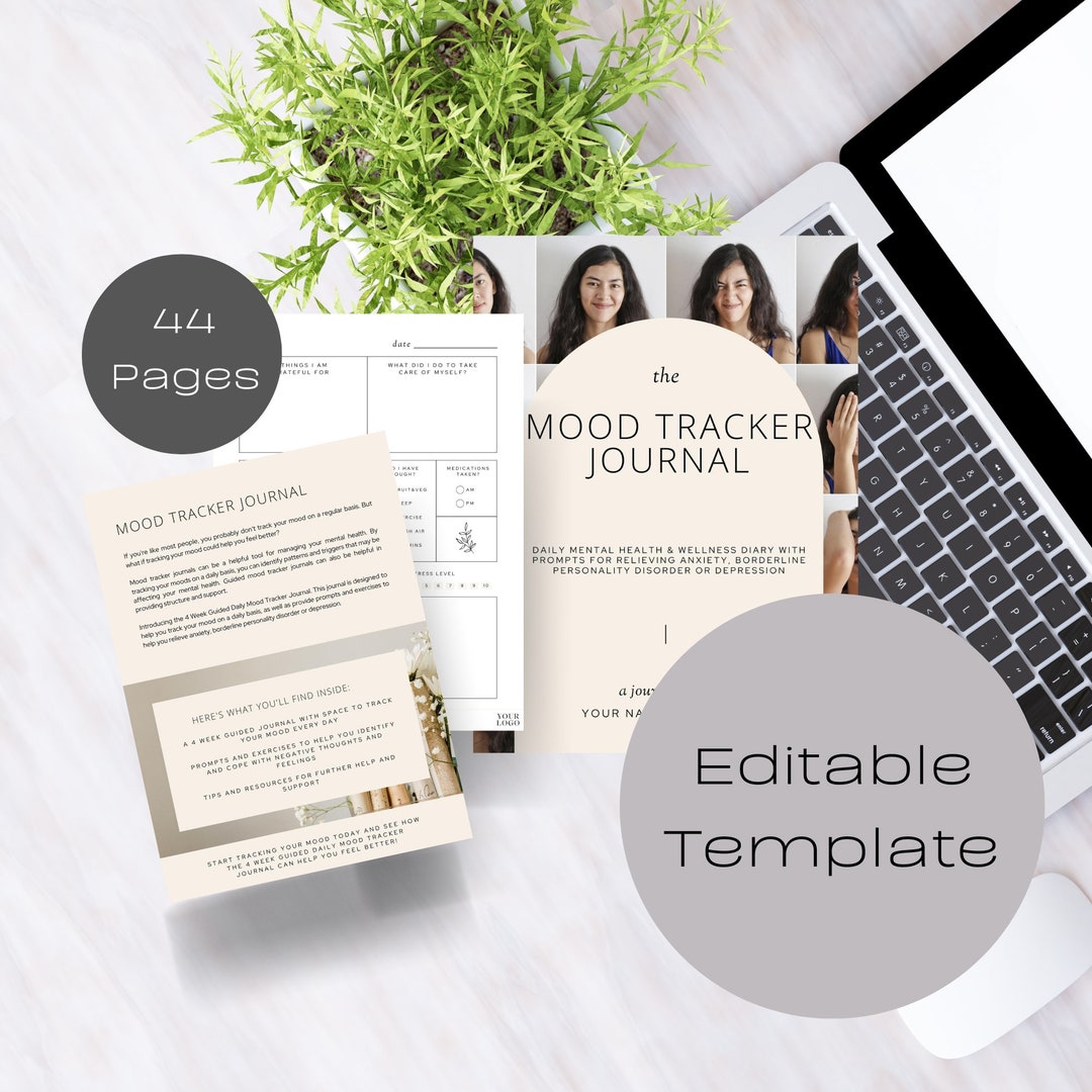 Mood Tracker Editable Template Mental Health Journal Anxiety Relief ...