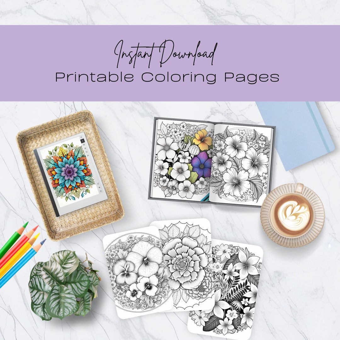 Flower Mandala Coloring Book, Instant Download Coloring Pages Self Care ...