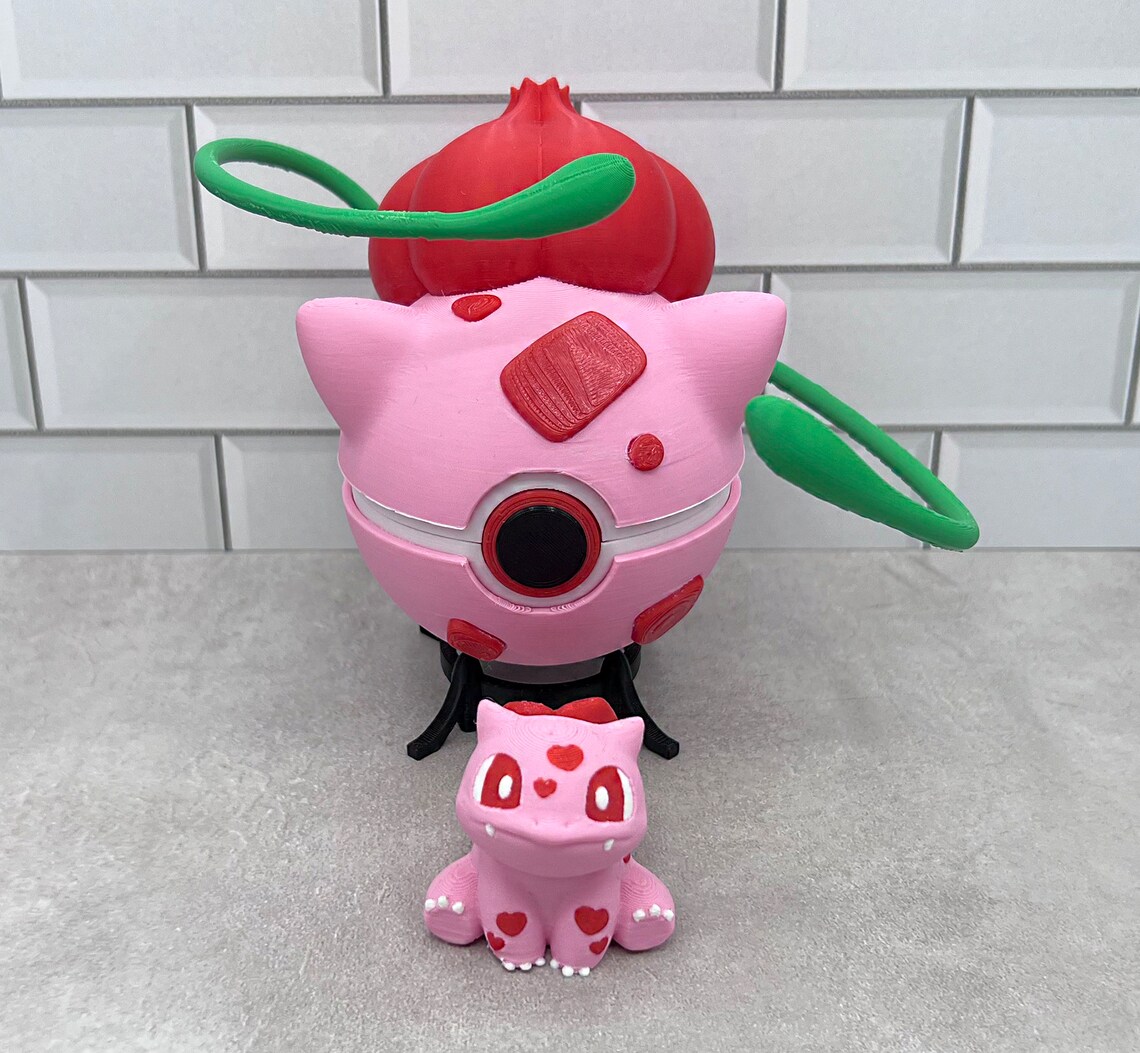 Beautiful Pink Bulbasaur With Articulated Themed Pokeball 3D Printed in ...