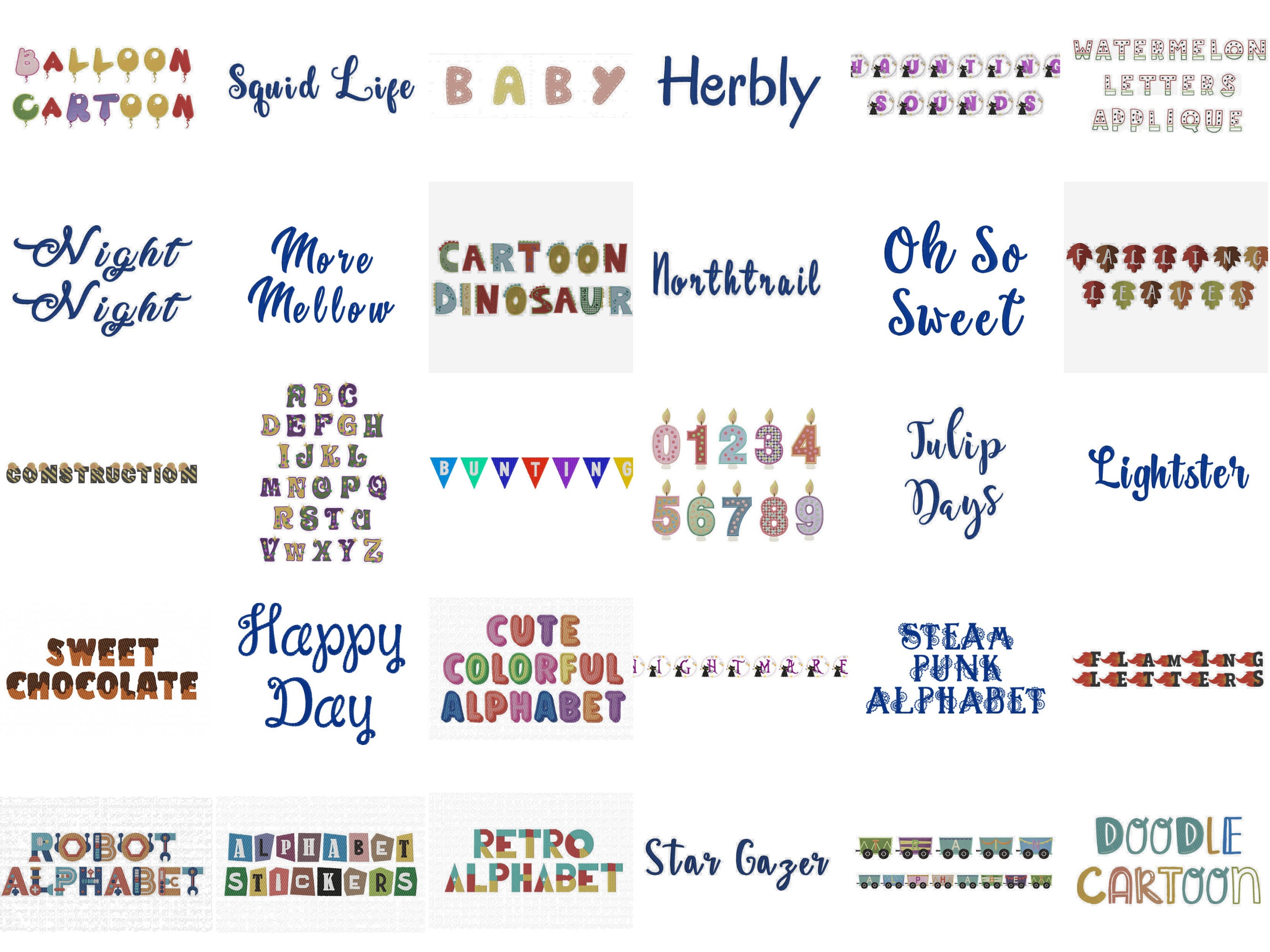 175 Machine Embroidery Fonts in BX Brother PES Files & All Other Formats for Any Embroidery ...