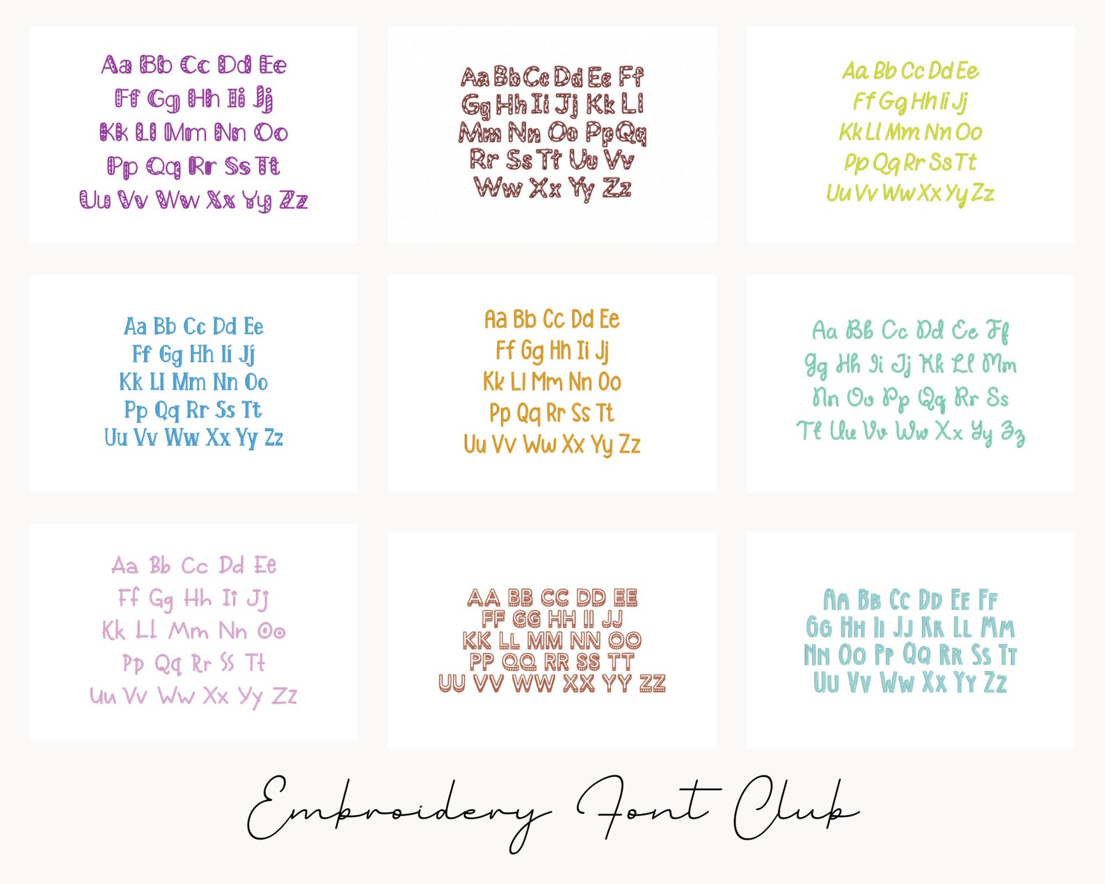 Embroidery Fonts 50 Included Brother PES File BX Embrilliance Viking ...
