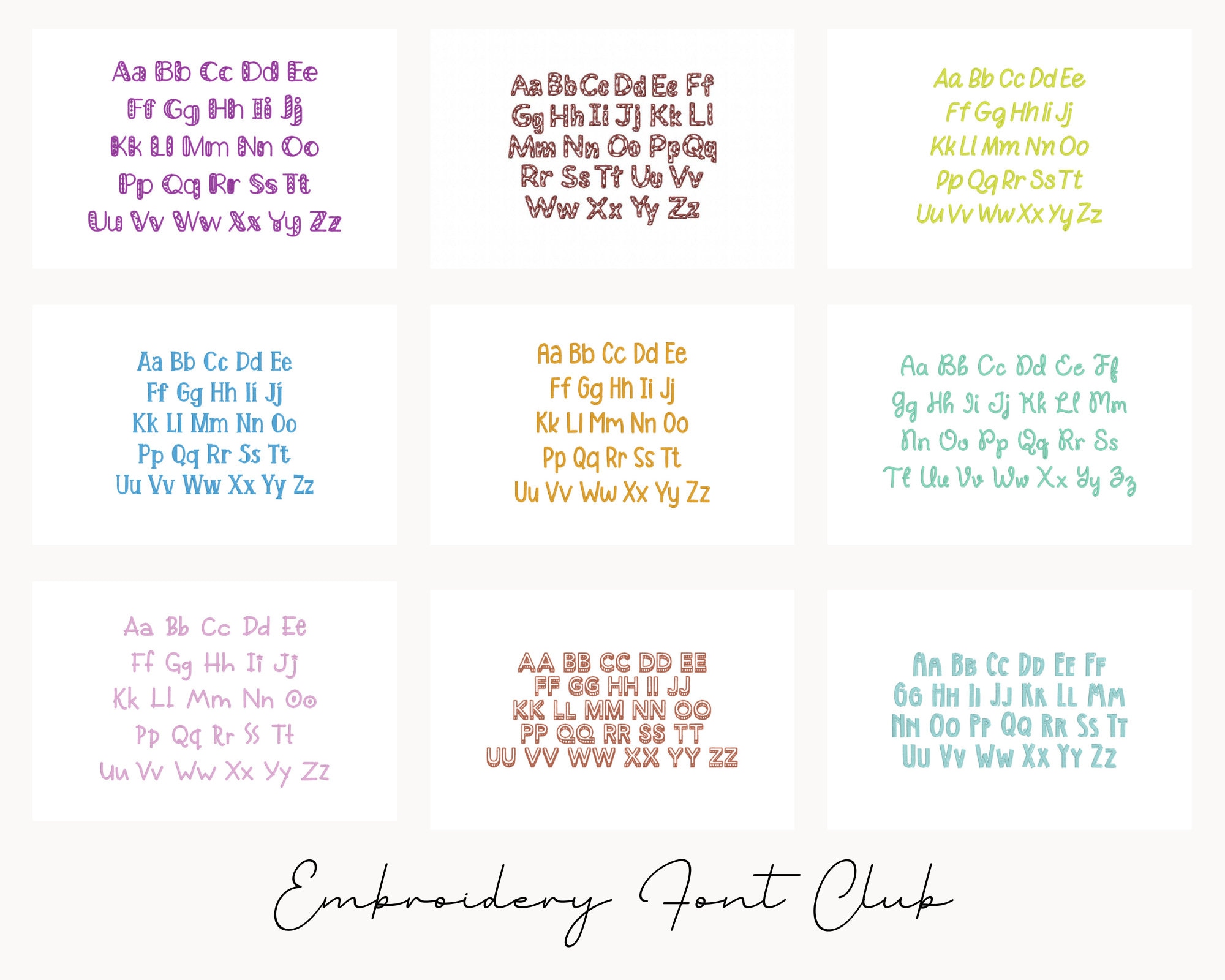 Embroidery Fonts 50 Included Brother PES File BX Embrilliance Viking ...