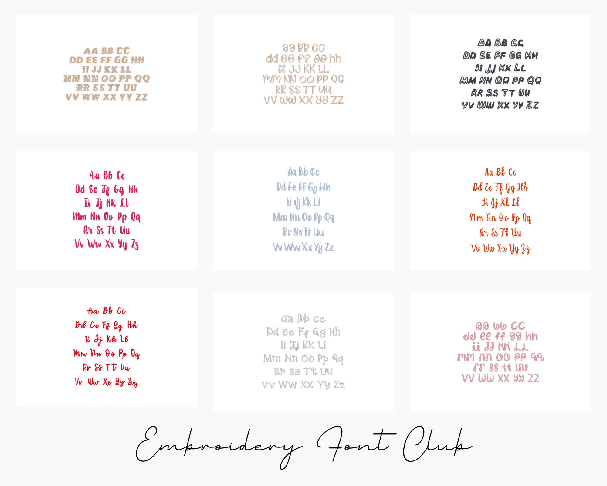 Embroidery Fonts 51 - 100 Brother PES File BX Embrilliance Viking ...
