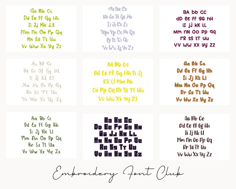 Embroidery Fonts 50 Included Brother PES File BX Embrilliance Viking & More Machines Embroidery ...