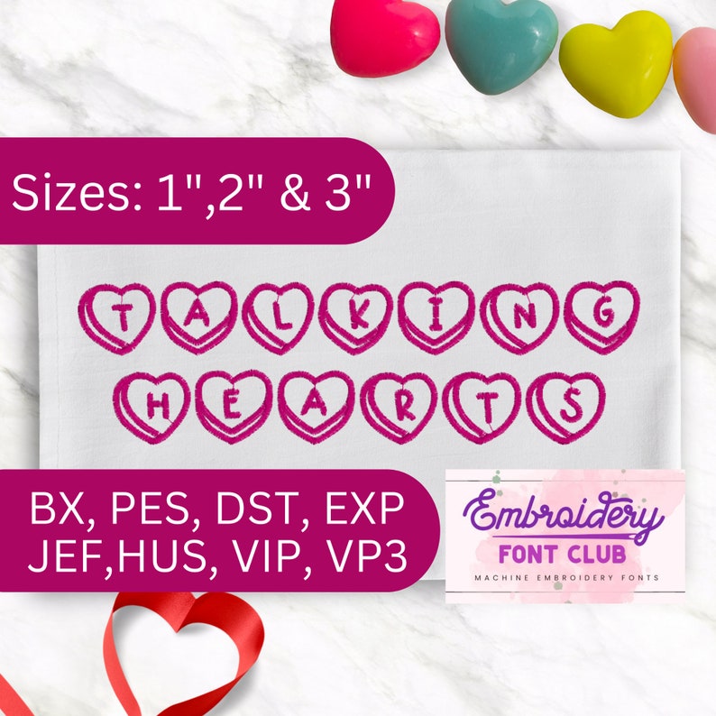 Talking Hearts Machine Embroidery Font for Brother, PES, Embrillance ...