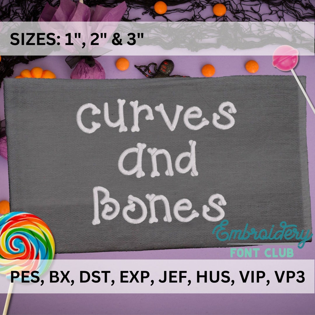 Curves and Bones Machine Embroidery Font for Brother, PES, BX ...