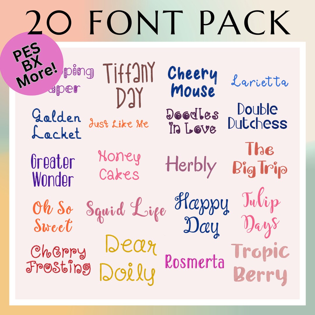 Embroidery Fonts 20 Pack Brother PES Files BX Embrillance Viking ...