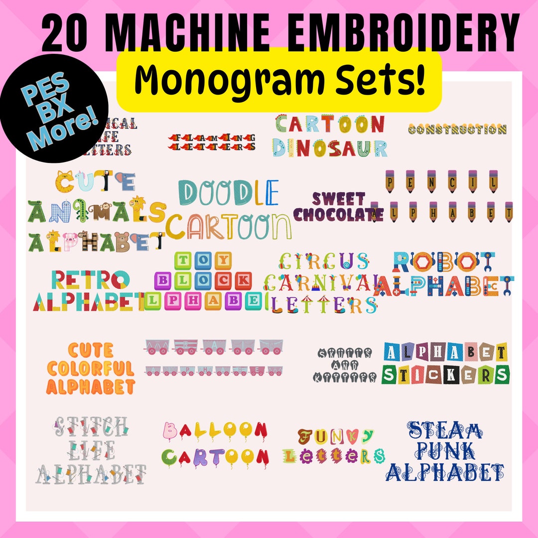 Embroidery Fonts 20 Monograms Pack Brother PES Files BX Embrillance ...