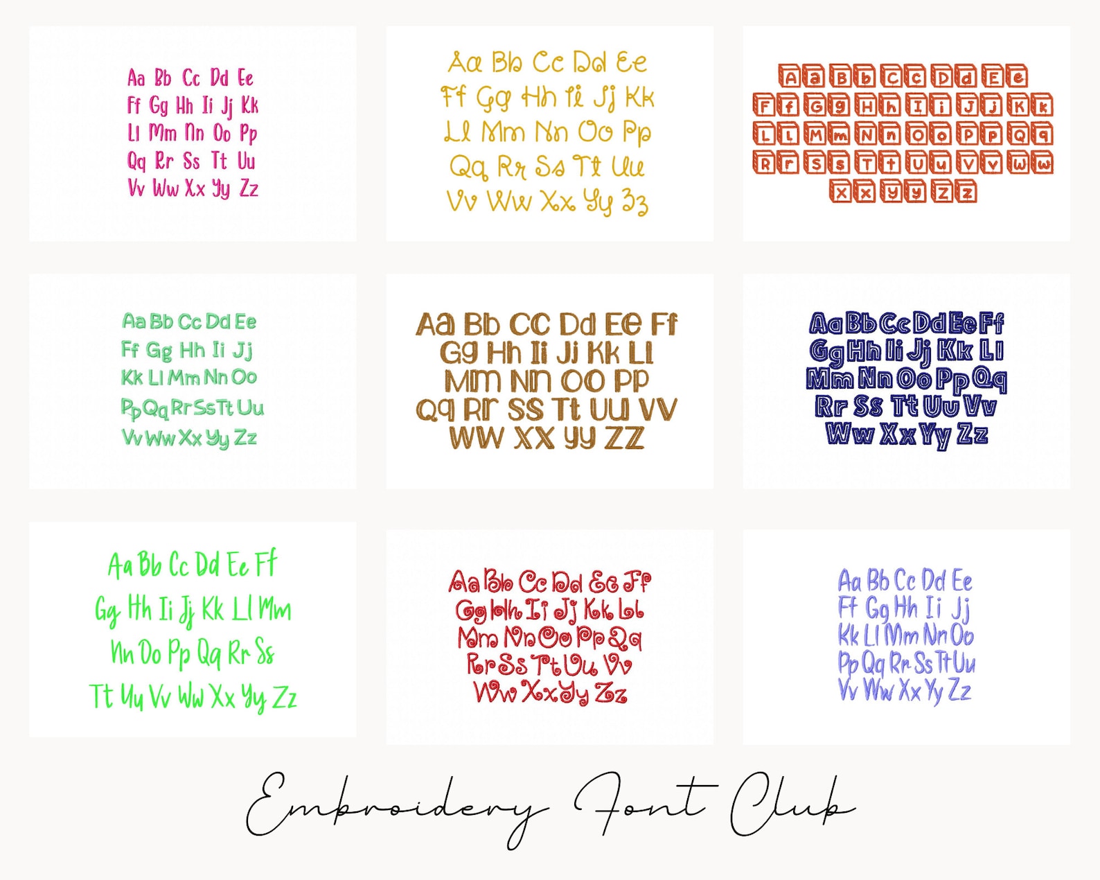 Embroidery Fonts 50 Included Brother PES File BX Embrilliance Viking ...