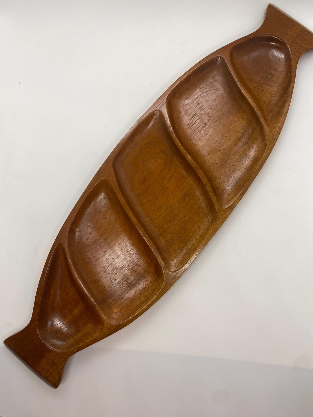 1960’s Wooden Partitioned Tray by Pantalcraft, Mid-century Retro Carved ...