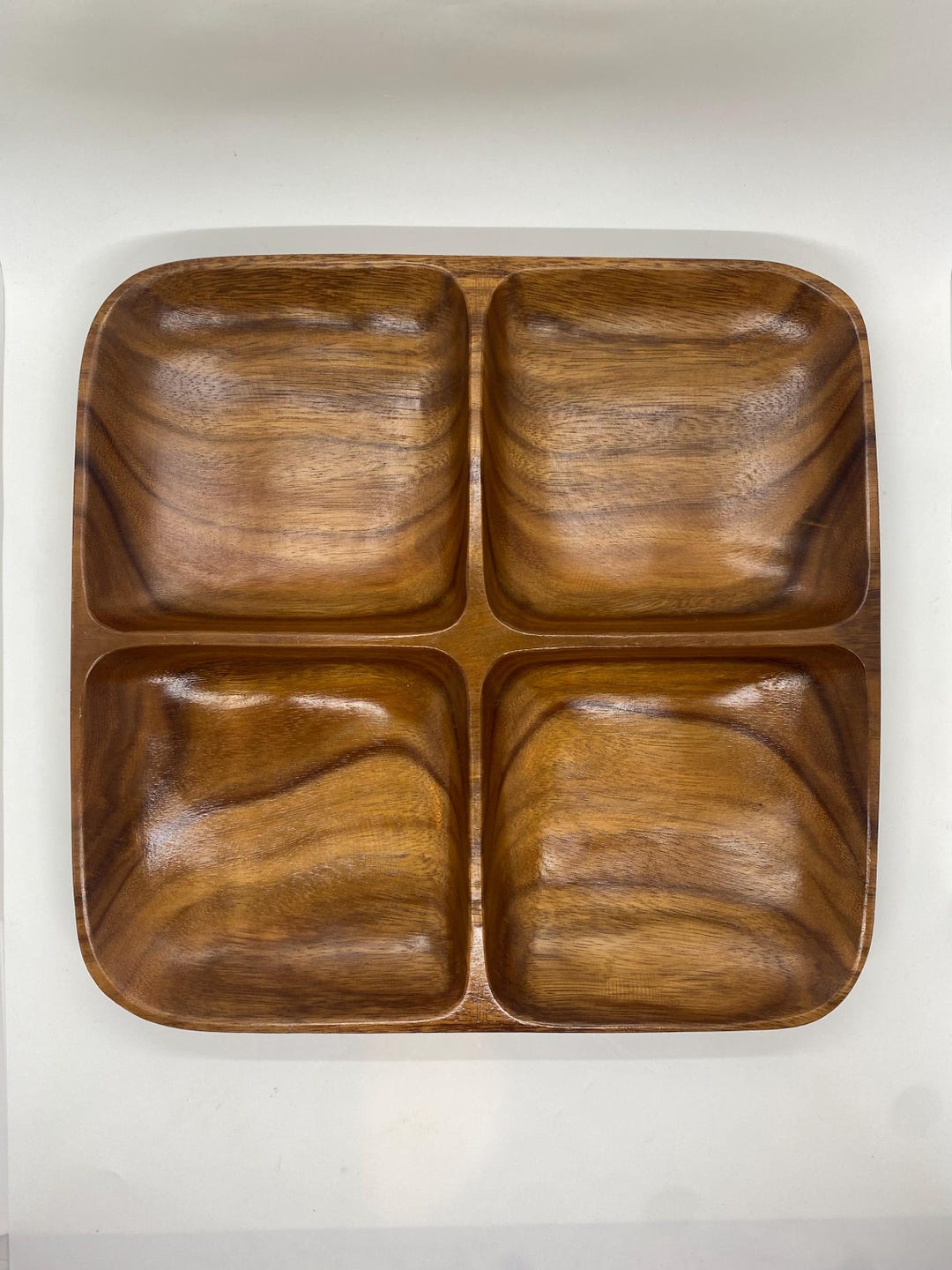 Handcrafted Monkey Pod Wood Divided Square Serving Tray, MCM, Rustic ...