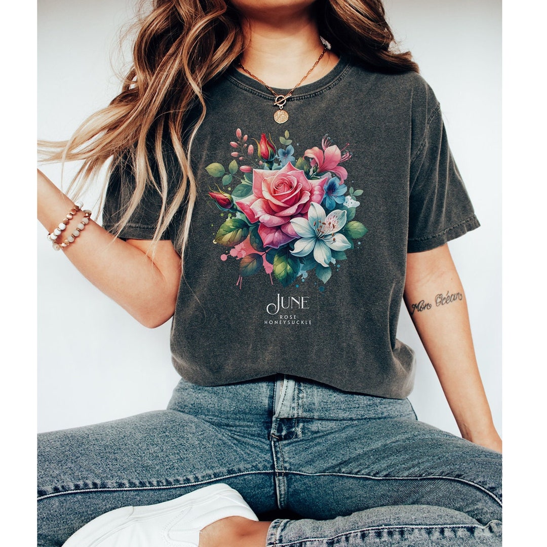 June Birth Flower T-shirt: Rose Honeysuckle Watercolor Design - Etsy