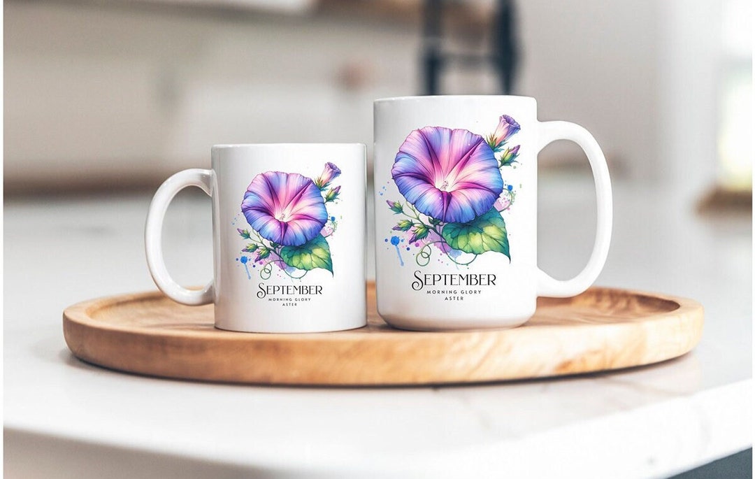 September Morning Glory Aster Birth Month Flower Ceramic Mug 11oz 15oz ...
