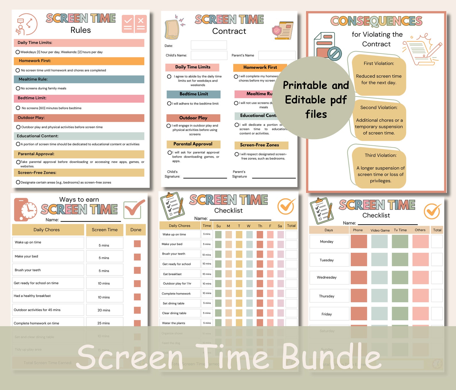 Screen Time Checklist for Kids, Screen Time Tokens, Screen Time ...