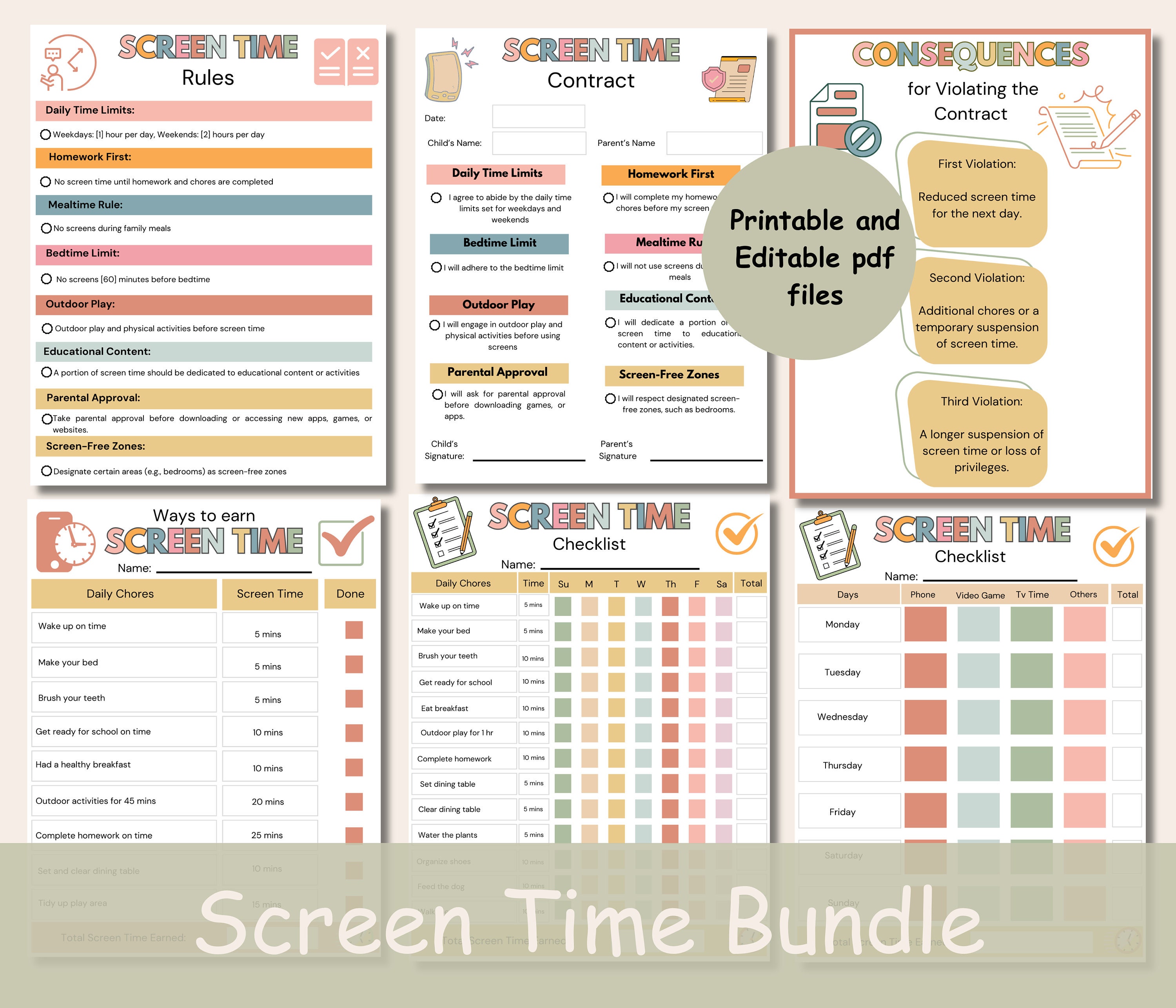 Screen Time Checklist for Kids, Screen Time Tokens, Screen Time ...