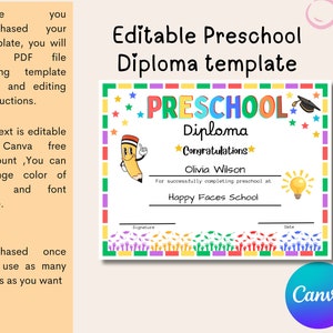 Editable Preschool Graduation Diploma , Graduation Certificate, Last ...