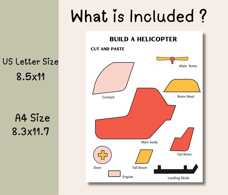 Cut and Paste Printable Helicopter Activity, Preschool Cutting Practice ...