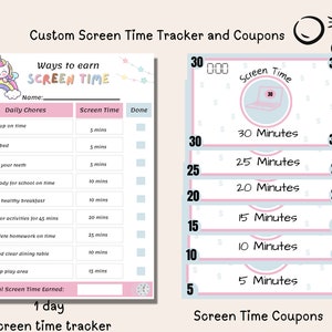 Screen Time Checklist, Screen Time Coupons Printable, Earn Screen Time ...