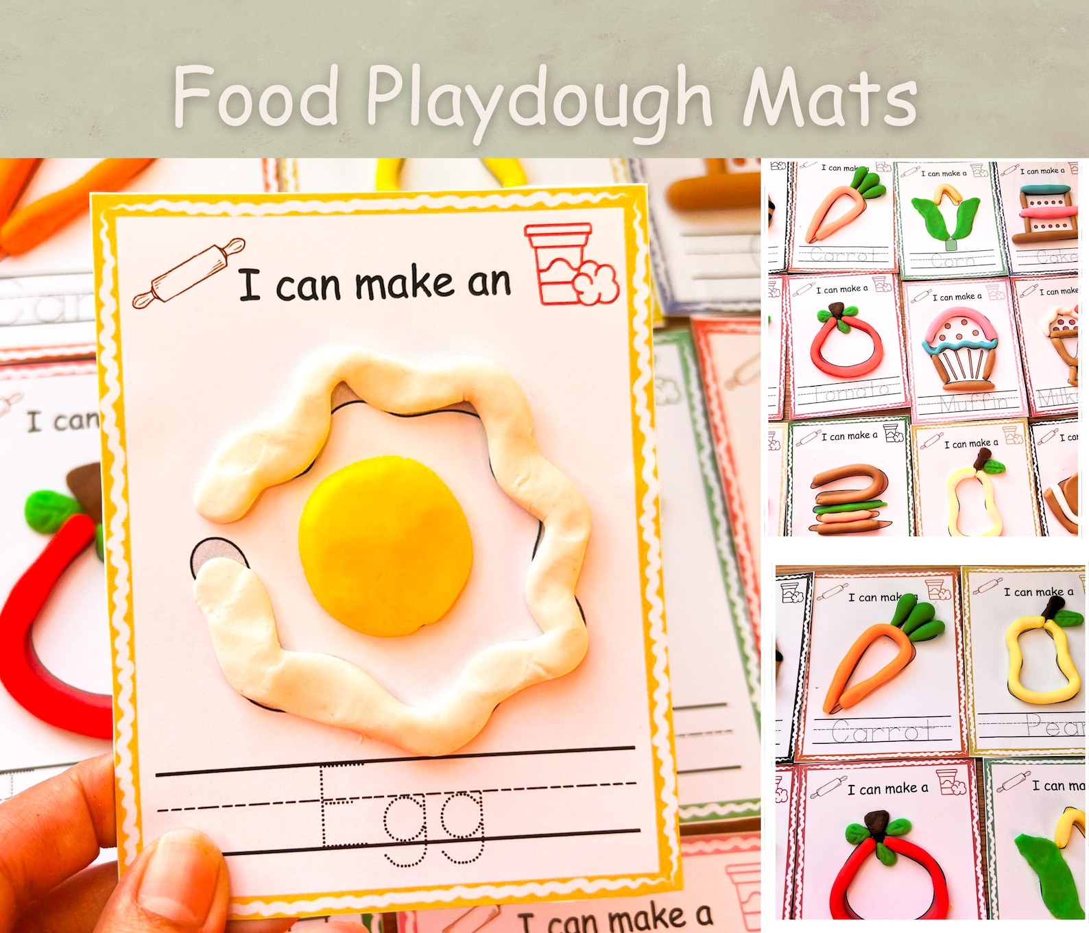 Play Dough Mats Food, Preschool Kindergarten Pre-k Learning Play Dough ...