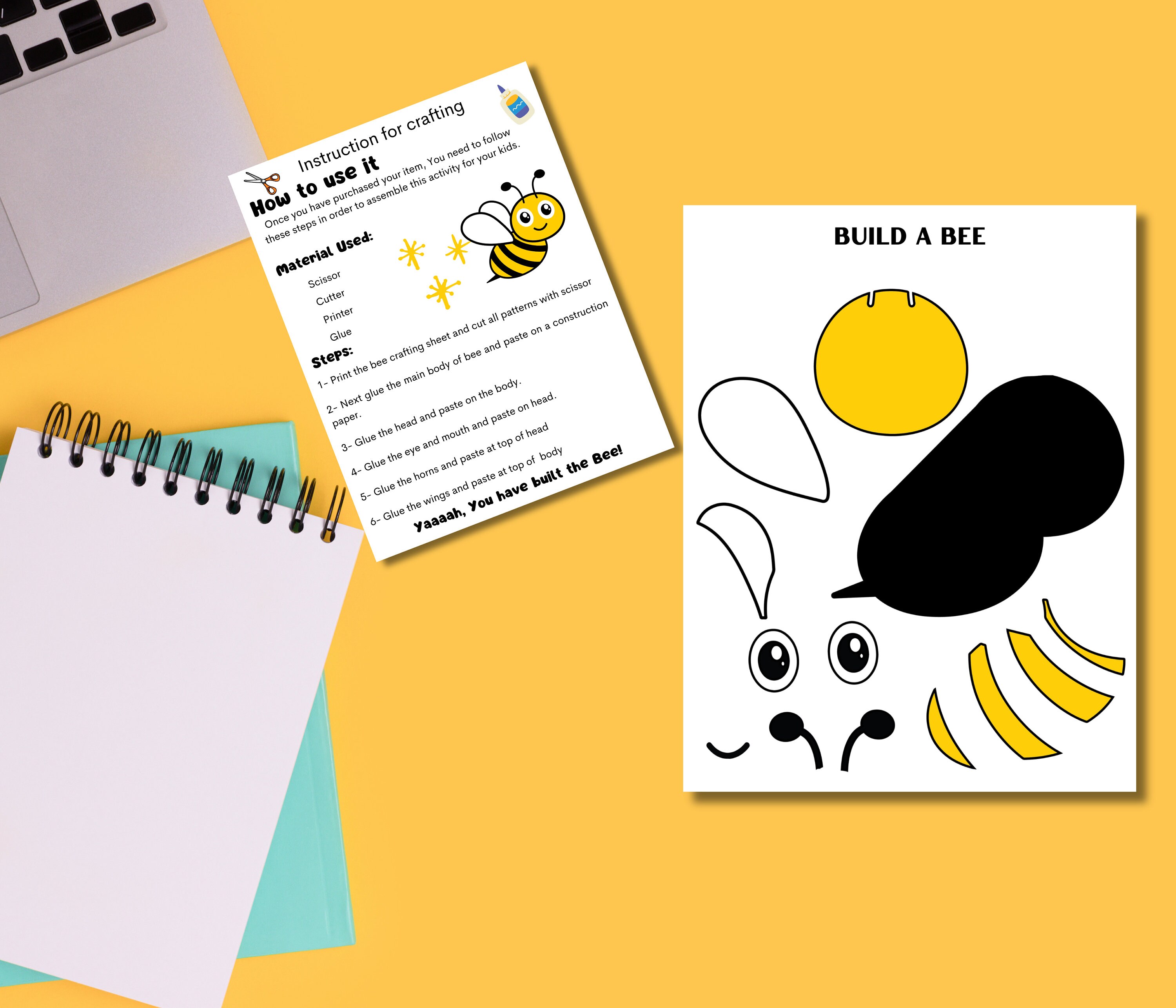 Bee Cut and Paste Worksheet for Kids, Cutting Practice Preschool ...