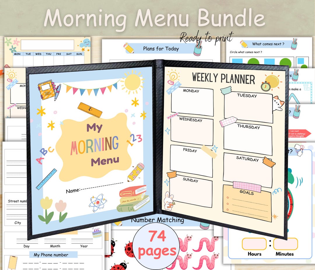Morning Menu Homeschool Daily Worksheets, Morning Basket Kids, Circle ...