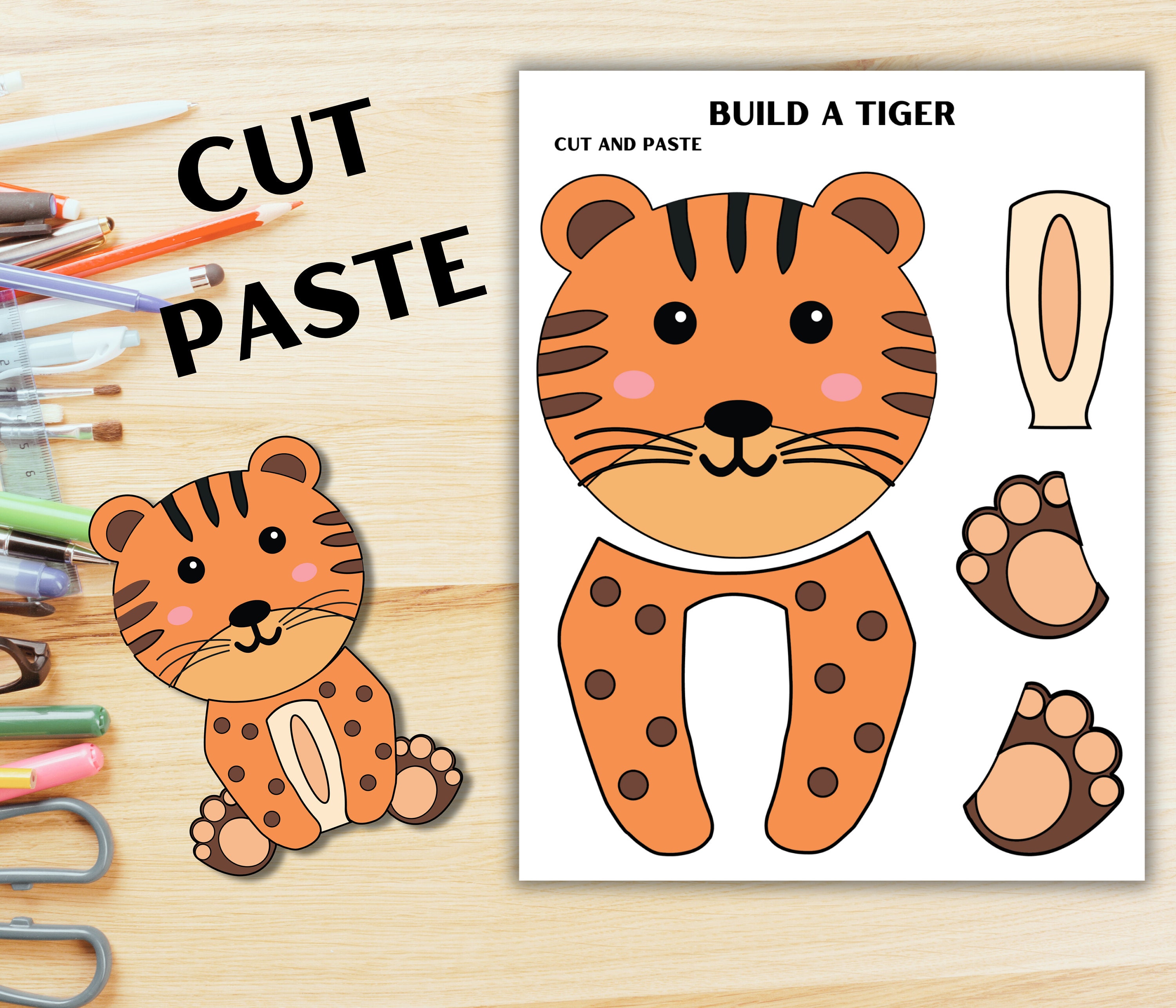 Tiger Cut Paste Activity, Preschool Cutting Practice, Kindergarten ...