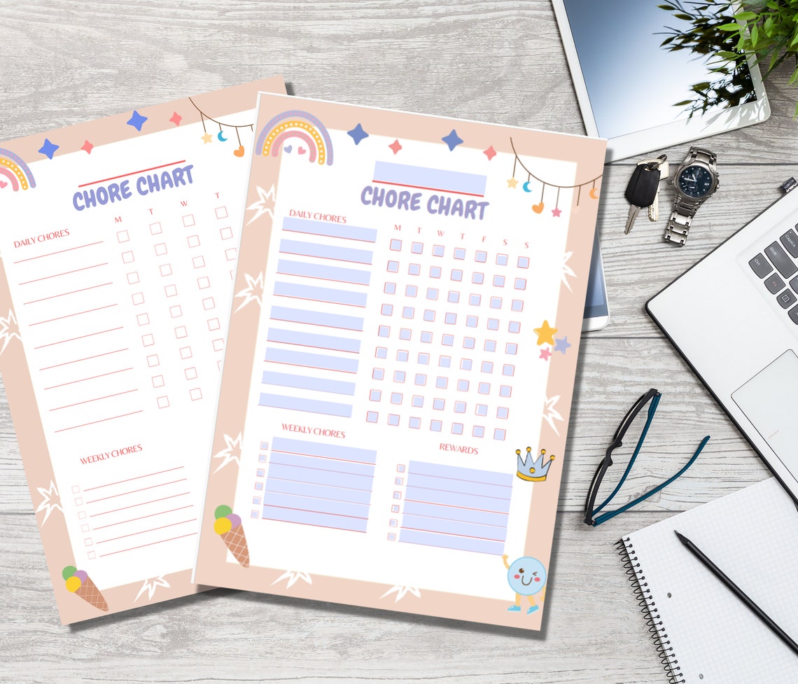 Chore Chart Printable for Kids Daily Chores Template - Etsy