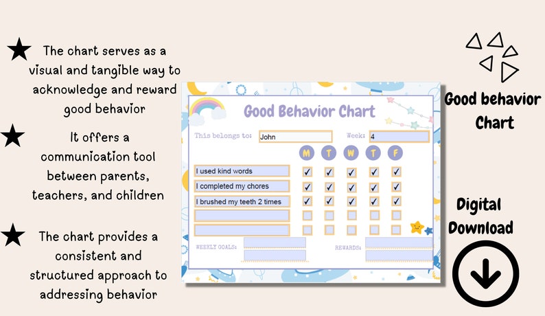 Behavior Chart for Kids, Editable Behavior Chart for Kids, Printable ...