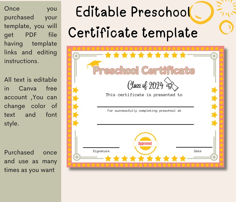 Editable Preschool Graduation Certificate, Printable Preschool ...