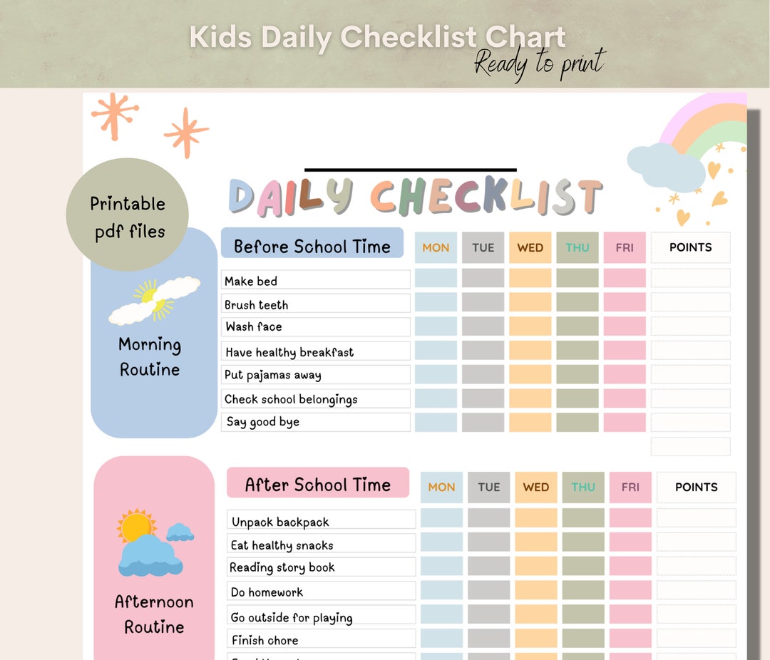 Daily Routine Checklist for Kids Kids Morning Routine Checklist, Daily ...