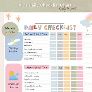 Daily Routine Checklist for Kids Kids Morning Routine Checklist, Daily ...