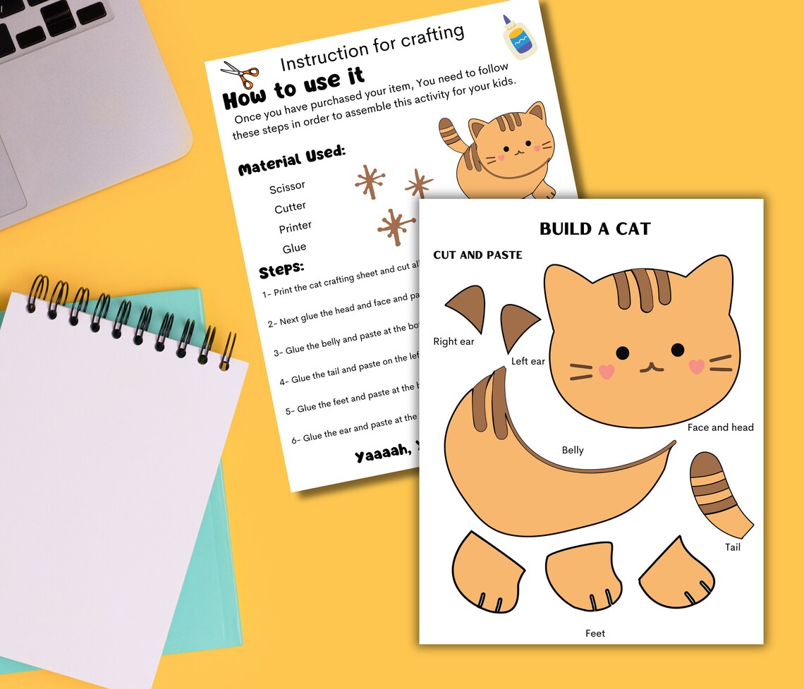 Cat Cut and Paste Activity for Kids, Printable Cut Glue Paste Worksheet ...